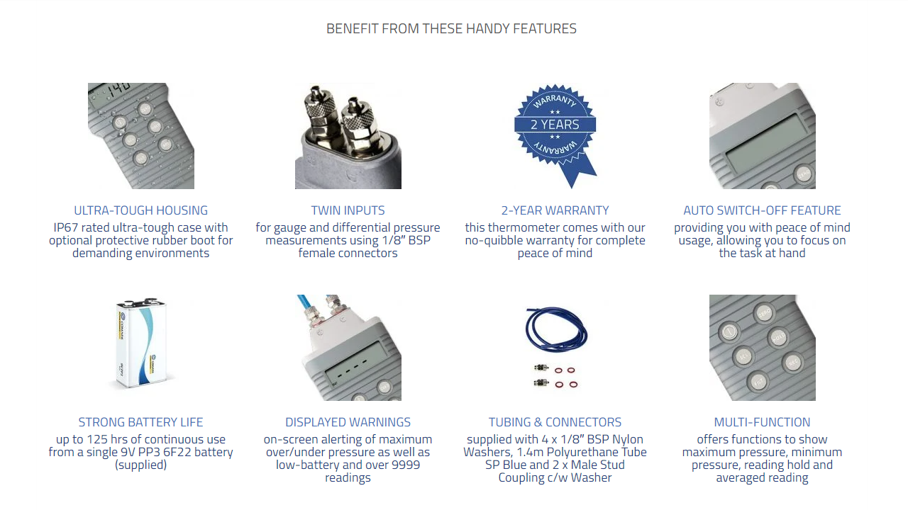 Waterproof Pressure Meter 0-to-±350mbar - Unitest Instruments