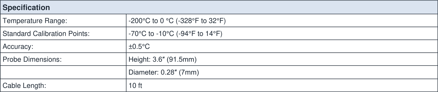 Cryogenic RTD Temperature Probe (-200°C to 0°C) - Unitest Instruments