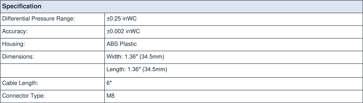 DP001 Differential Pressure Probe (±0.25 inWC) - Unitest Instruments